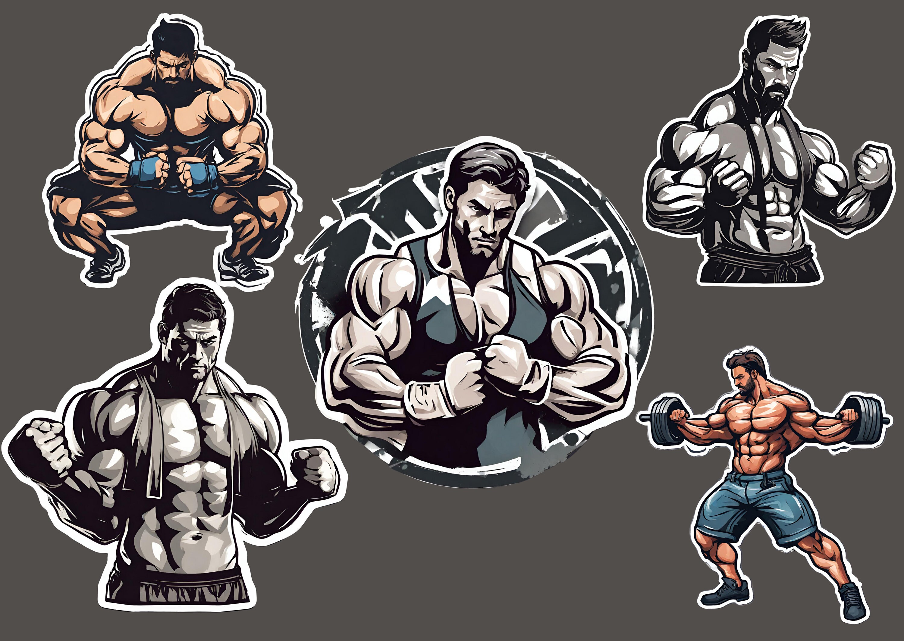 Printable Stickers - 27 Muscle Man Gym Decals, Instant Download Strong ...