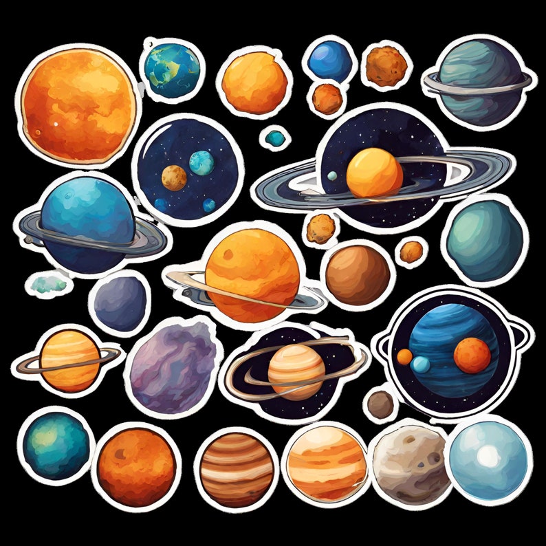 Planets Stickers Set - 15 Printable Space Decals Sets, High-quality PNG ...