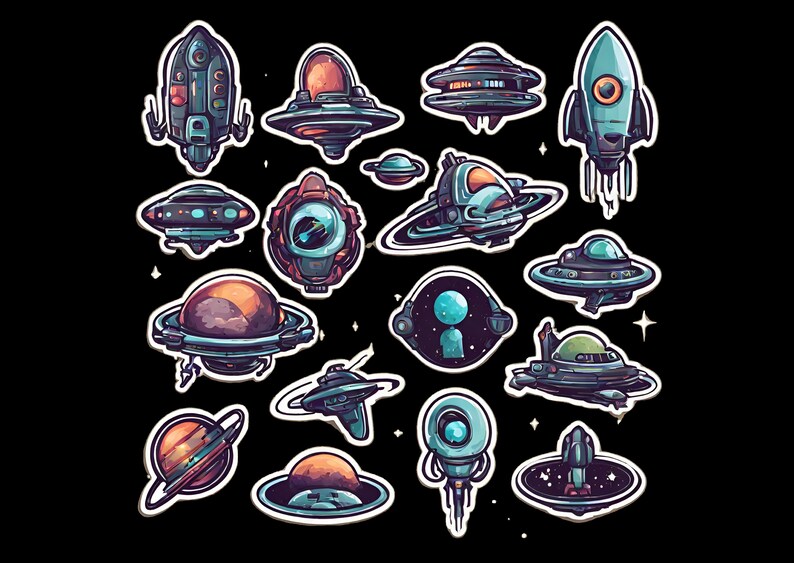 Printable Stickers - 10 Space-themed Pngs, DIY Spaceship Decals for ...
