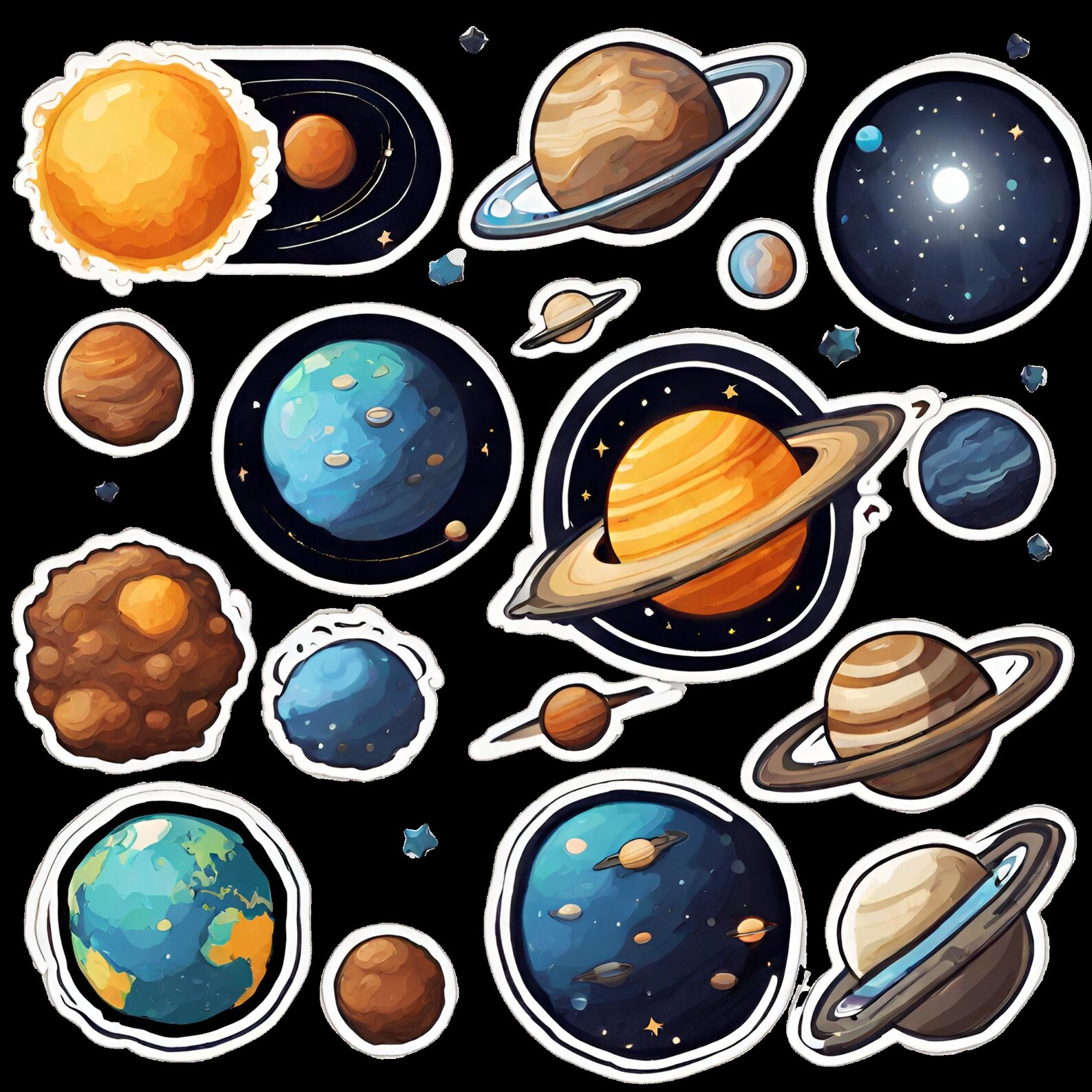 Planets Stickers Set - 15 Printable Space Decals Sets, High-quality PNG ...