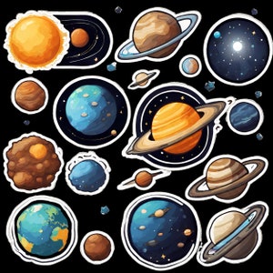 Planets Stickers Set - 15 Printable Space Decals Sets, High-quality PNG ...