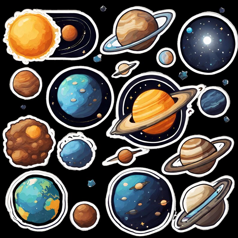 Planets Stickers Set - 15 Printable Space Decals Sets, High-quality PNG ...