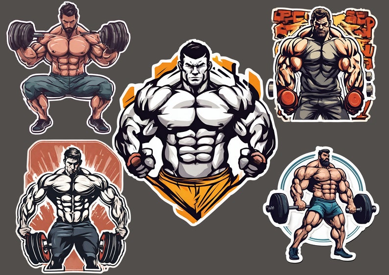 Printable Stickers - 27 Muscle Man Gym Decals, Instant Download Strong ...