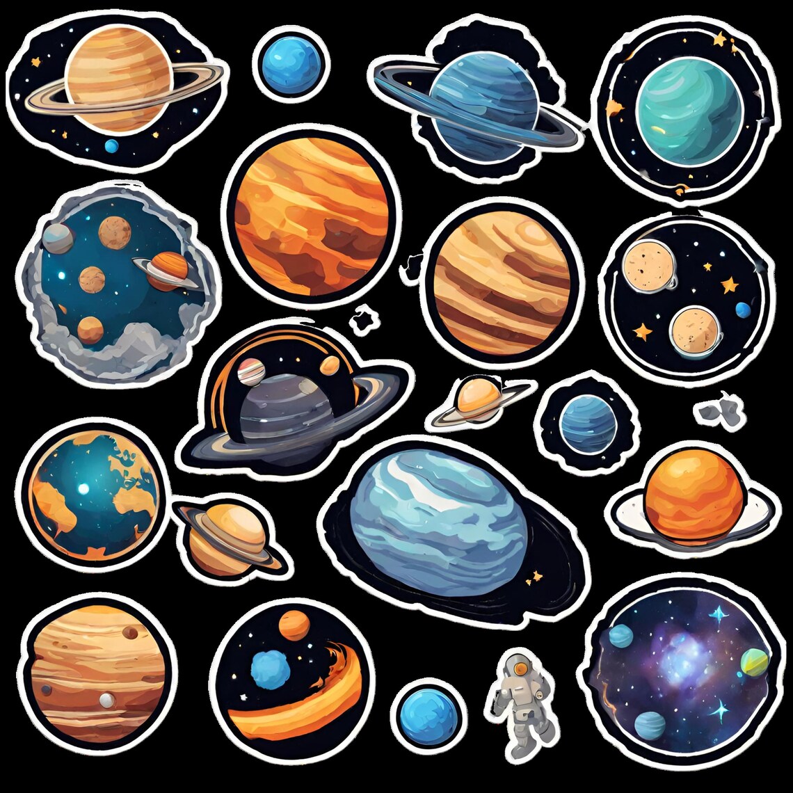 Planets Stickers Set - 15 Printable Space Decals Sets, High-quality PNG ...
