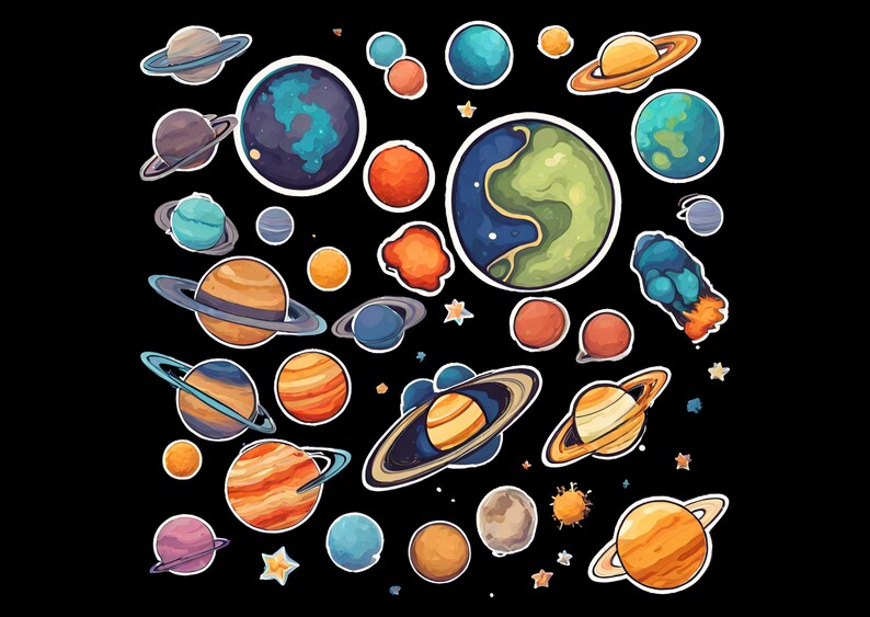 Printable Planets Stickers Set - 10 High Quality PNG Files, Instant ...