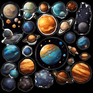 Planets Stickers Set - 15 Printable Space Decals Sets, High-quality PNG ...