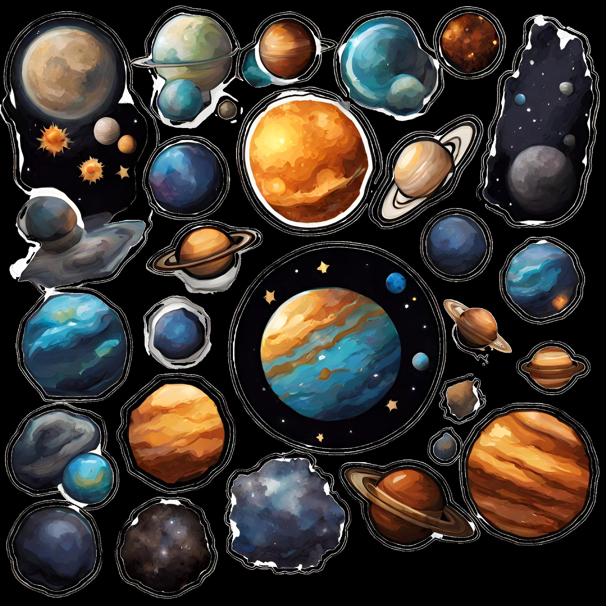 Planets Stickers Set 15 Printable Space Decals Sets, High-quality PNG ...
