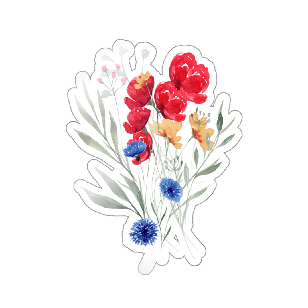 Decorative Wild Flowers Sticker Set, Vinyl Decals for Home & Stationery ...