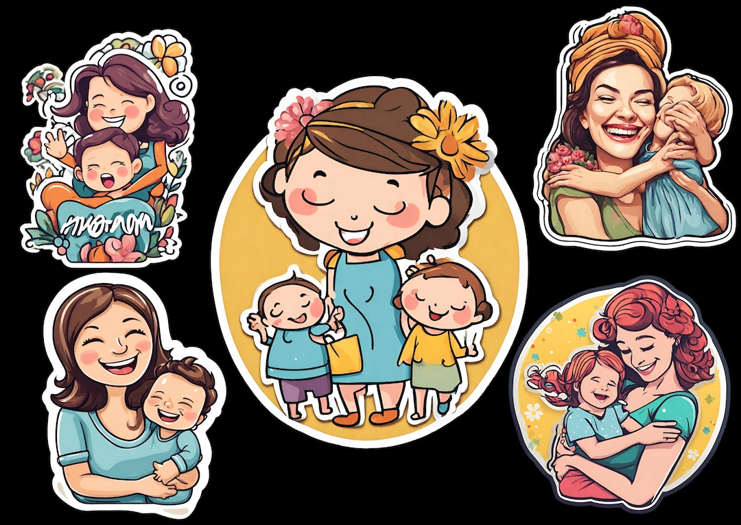 Printable Motherhood Sticker Collection - 24 High-res Mom & Children ...