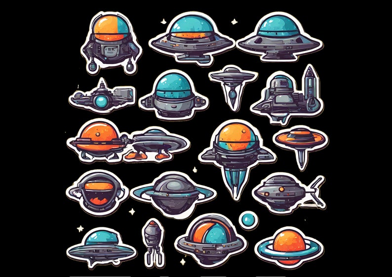 Printable Stickers - 10 Space-themed Pngs, DIY Spaceship Decals for ...