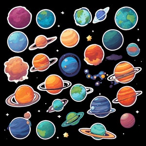 Printable Planets Stickers Set - 10 High Quality PNG Files, Instant ...