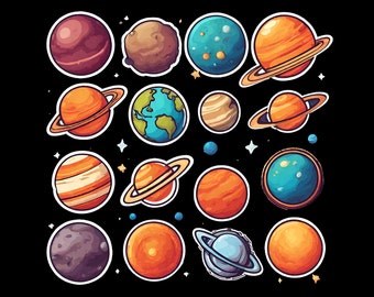 Planets Stickers Set 15 Printable Space Decals Sets, High-quality PNG ...