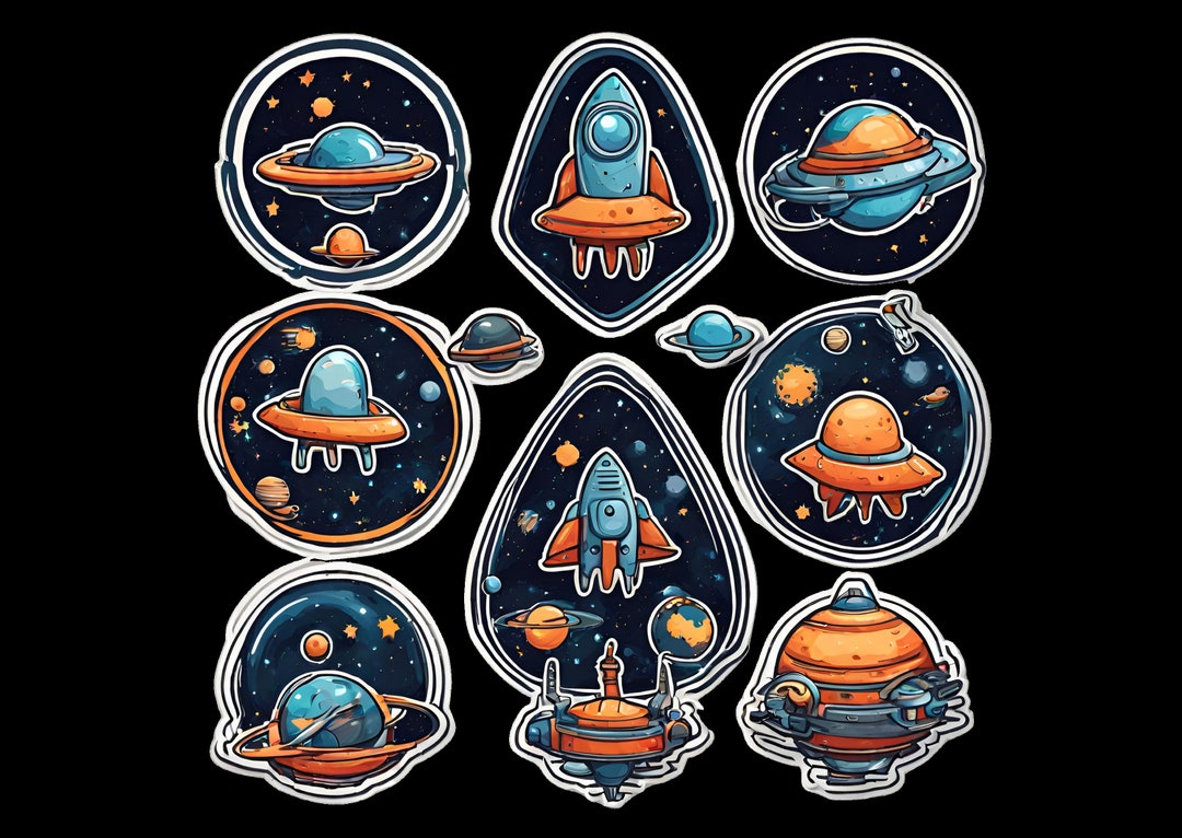 Printable Stickers - 10 Space-themed Pngs, DIY Spaceship Decals for ...