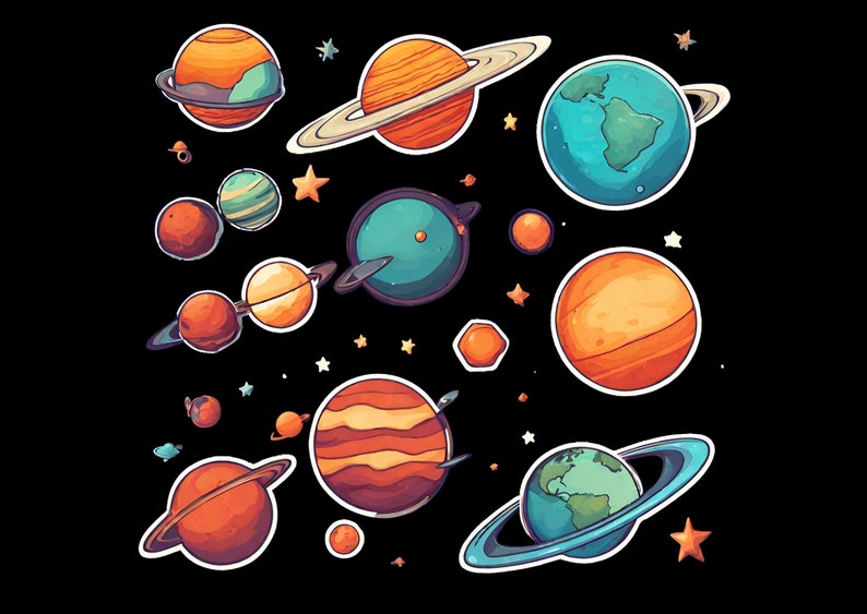 Printable Planets Stickers Set - 10 High Quality PNG Files, Instant ...