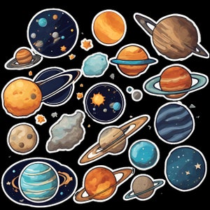 Planets Stickers Set - 15 Printable Space Decals Sets, High-quality PNG ...