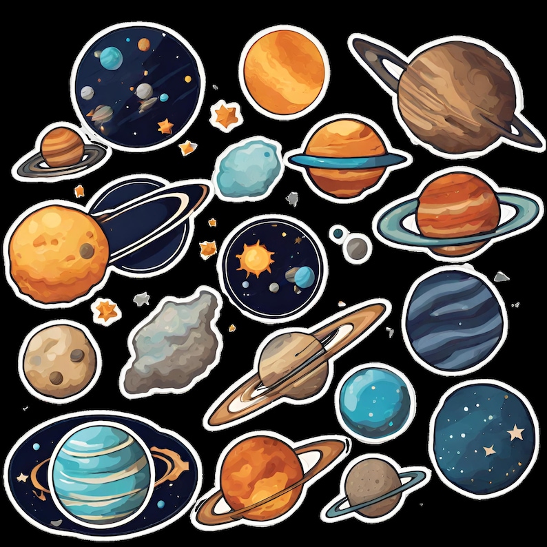Planets Stickers Set - 15 Printable Space Decals Sets, High-quality PNG ...