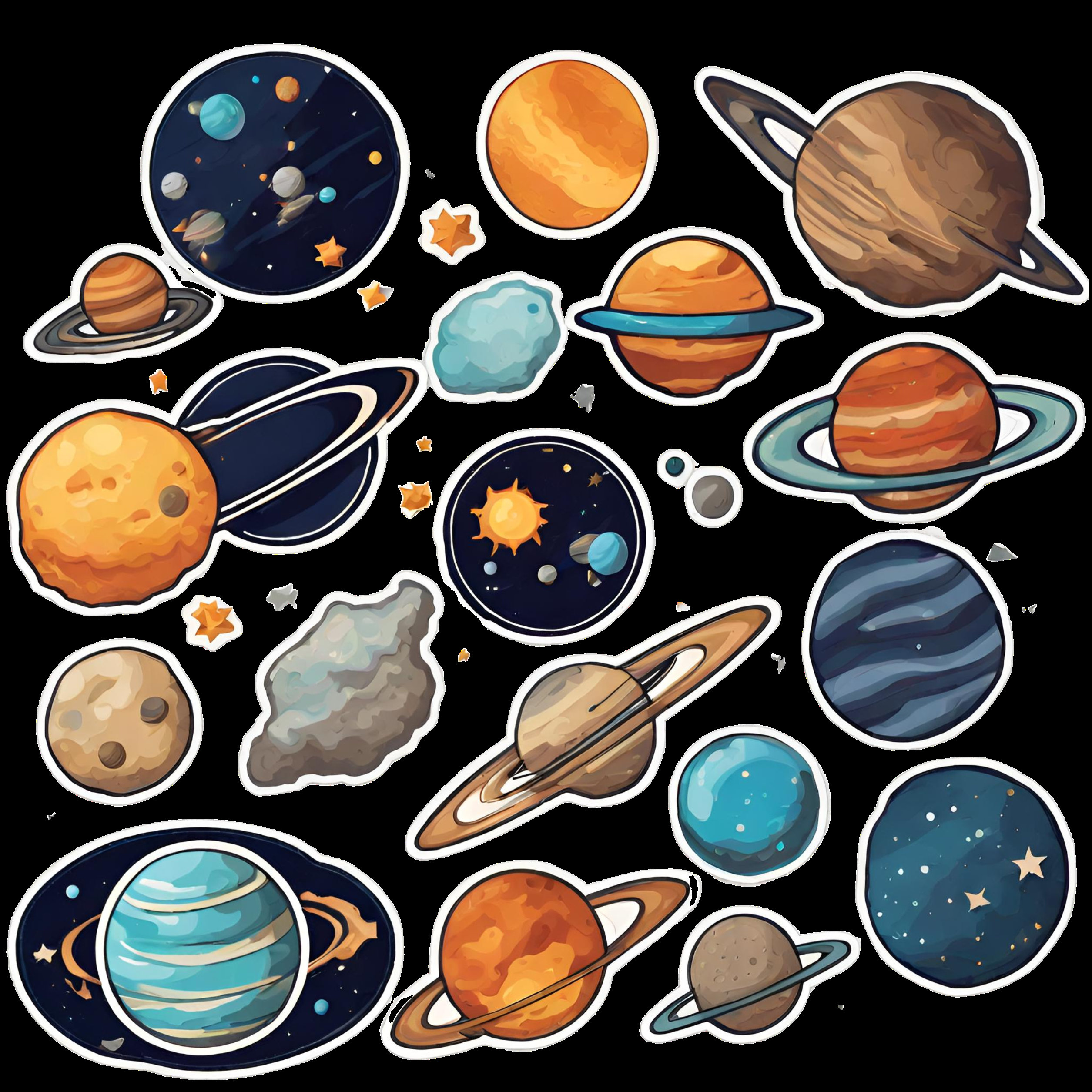 Planets Stickers Set - 15 Printable Space Decals Sets, High-quality PNG ...