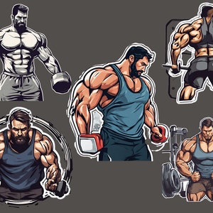 Printable Stickers - 27 Muscle Man Gym Decals, Instant Download Strong ...