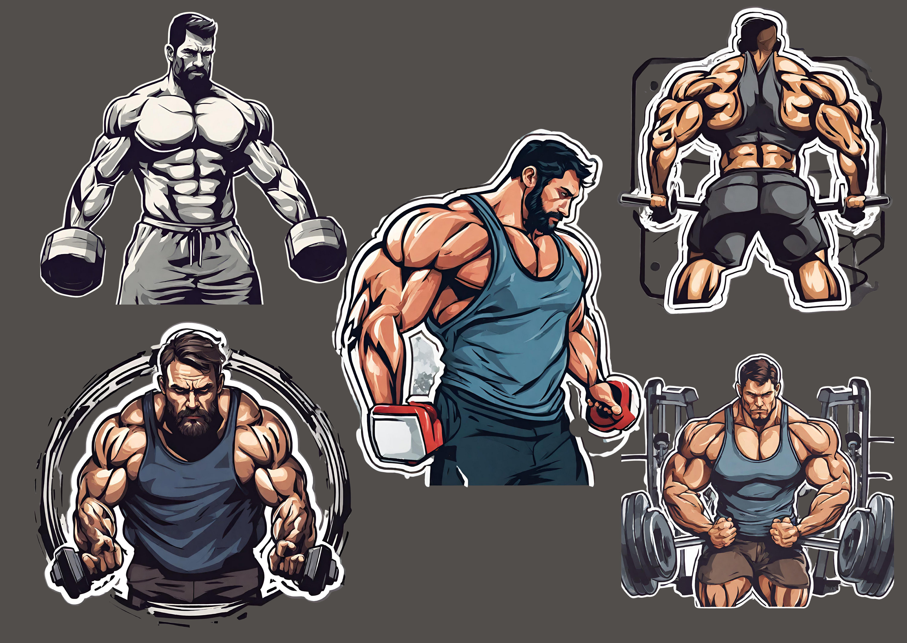 Printable Stickers - 27 Muscle Man Gym Decals, Instant Download Strong ...
