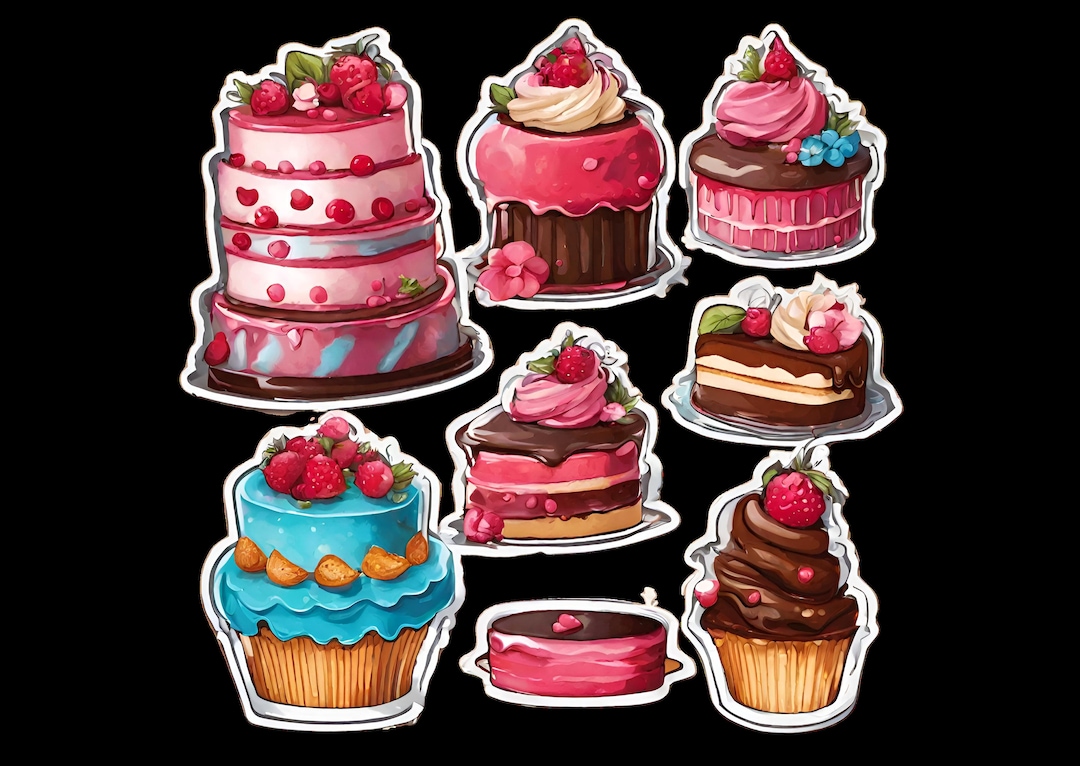 Sweet Cakes Stickers Pack - 16 Printable PNG Files, DIY Cake Decals for ...