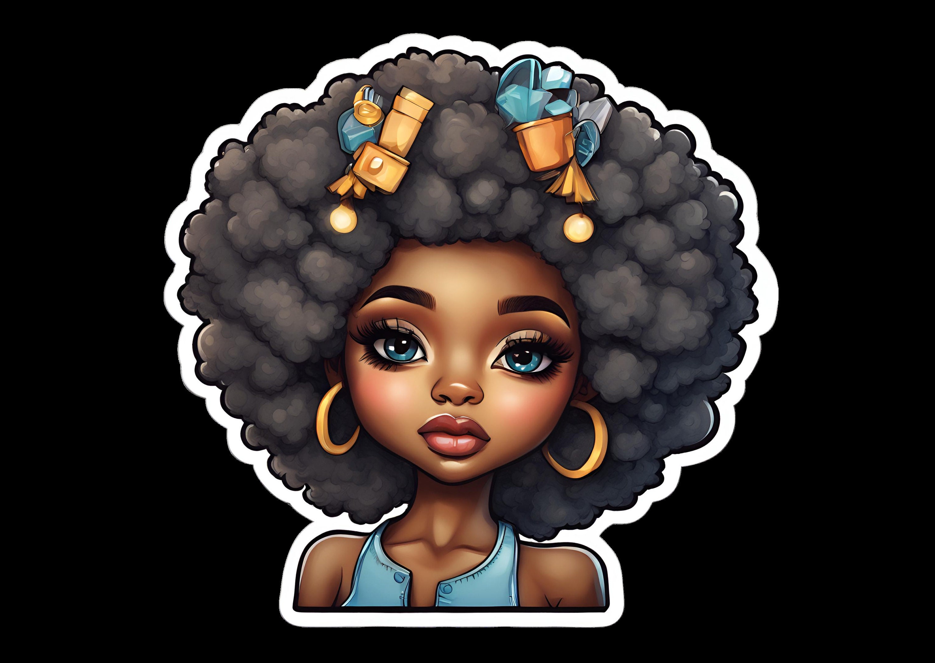 Afro Girl Clipart PNG Stickers - 30 Afro Girl Clipart, Denim Girl ...