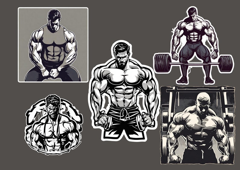 Printable Stickers - 27 Muscle Man Gym Decals, Instant Download Strong ...