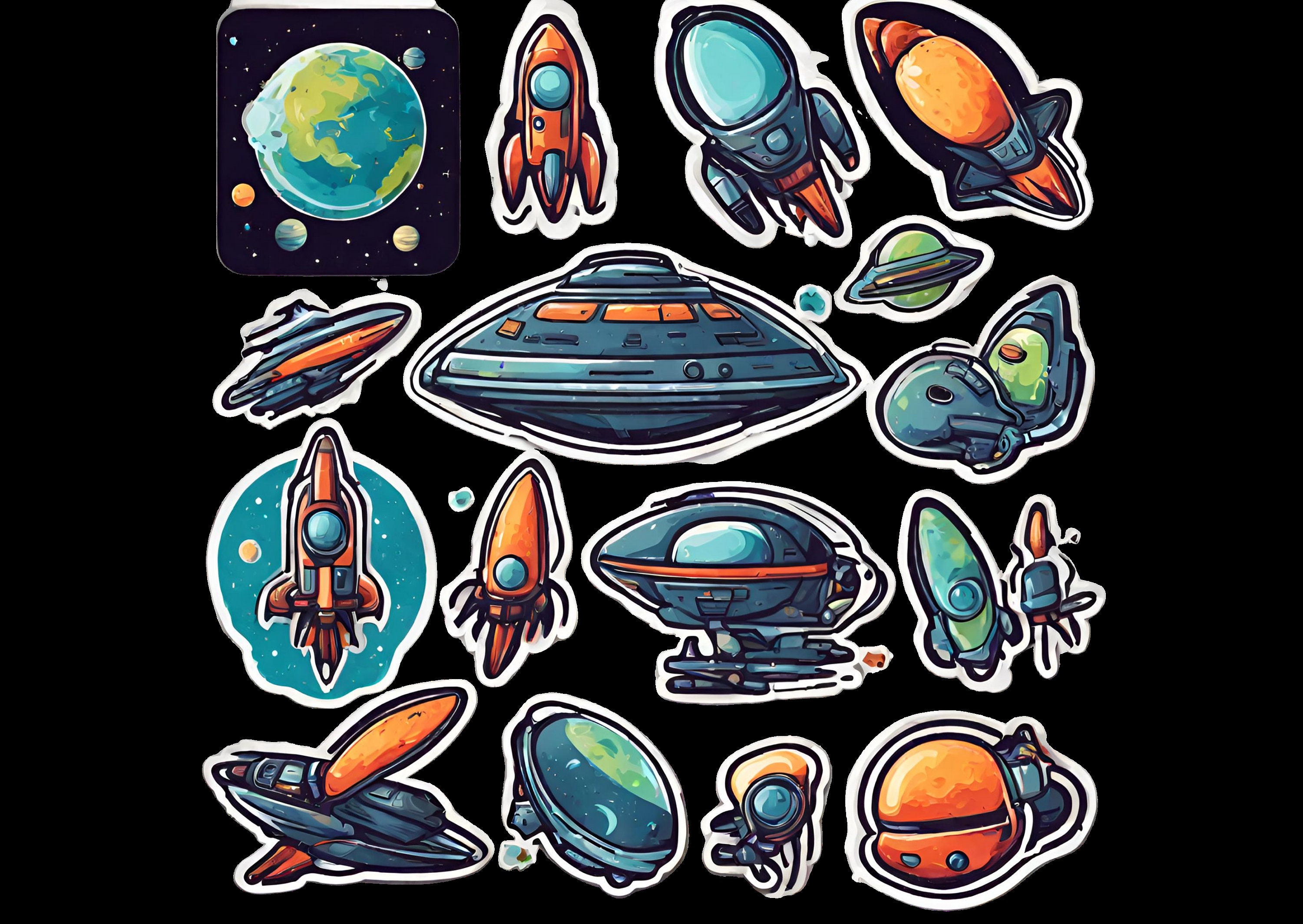 Printable Stickers 10 Space-themed Pngs, DIY Spaceship Decals for ...