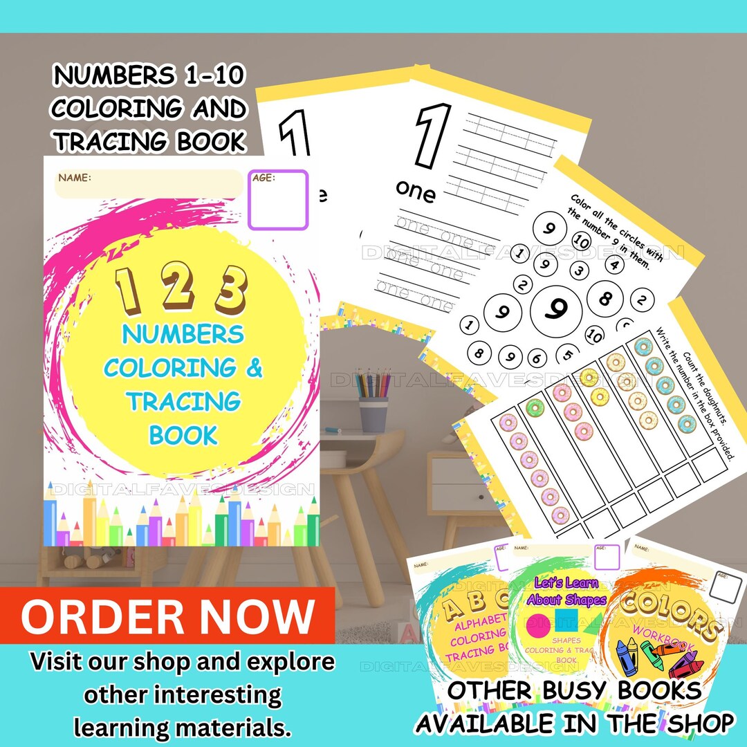 123 Coloring and Tracing Busy Book, Numbers Learning Book, Numbers ...