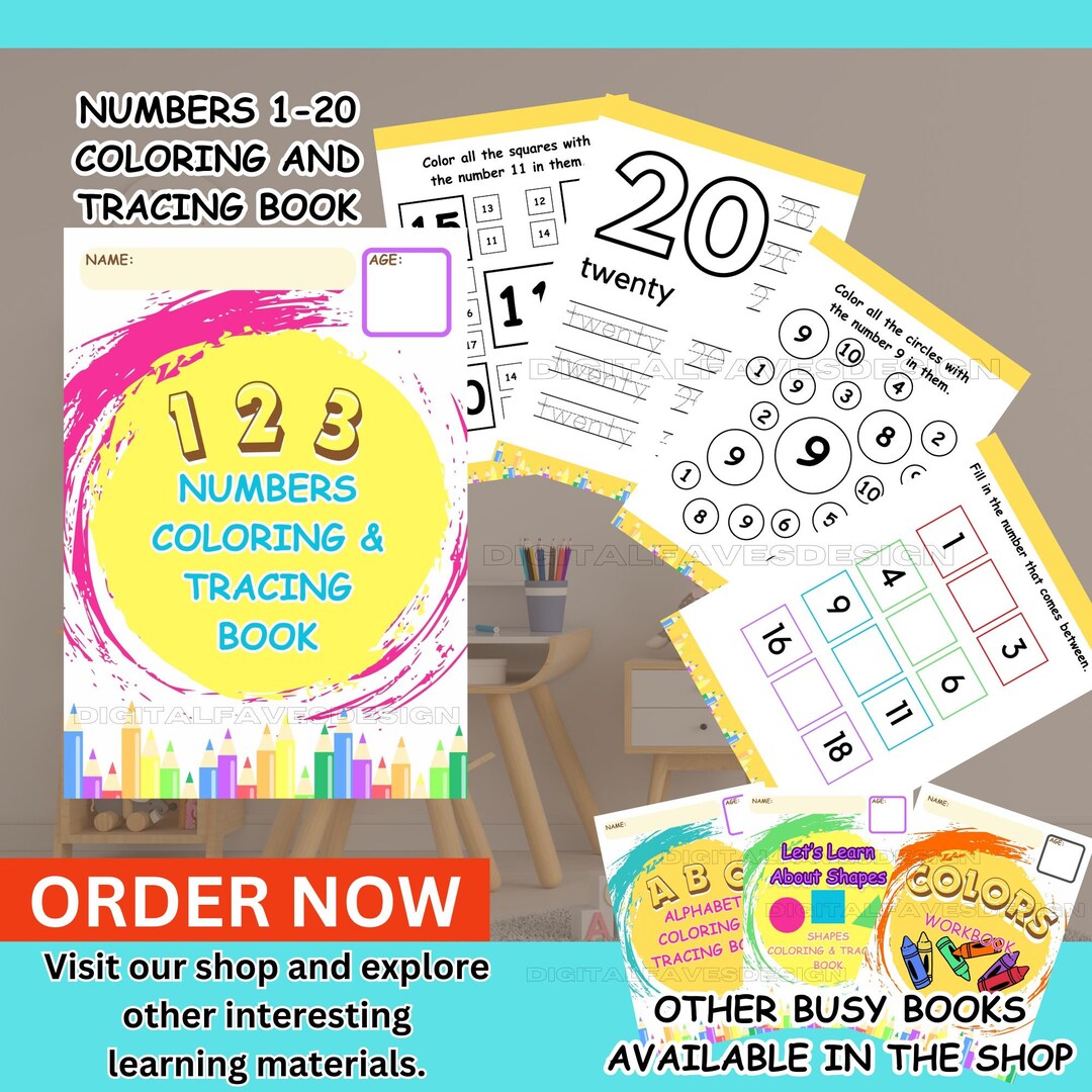 123 Coloring Book, 123 Tracing Busy Book, 123 Books, Numbers, Digital ...