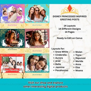 Editable Disney Princesses Inspired Greeting Social Media Post ...