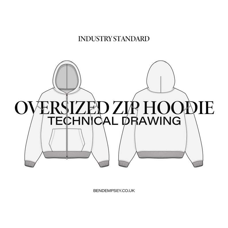 Oversized Zip Hoodie Technical Drawing - Etsy