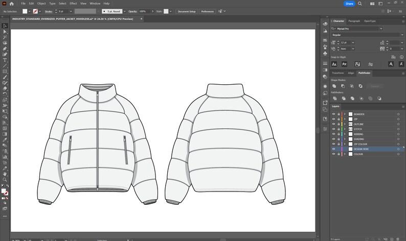 Puffer Jacket Technical Drawing - Etsy