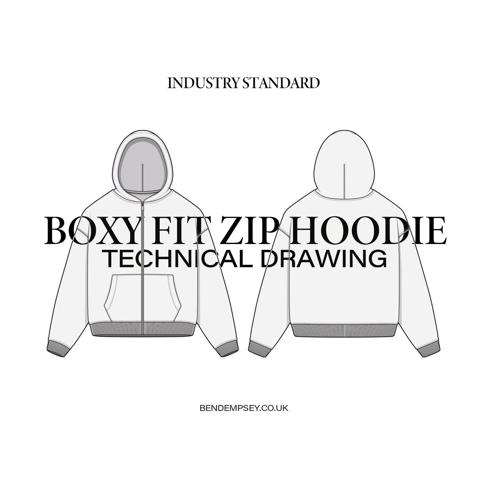 Boxy Fit Zip Hoodie Technical Drawing - Etsy