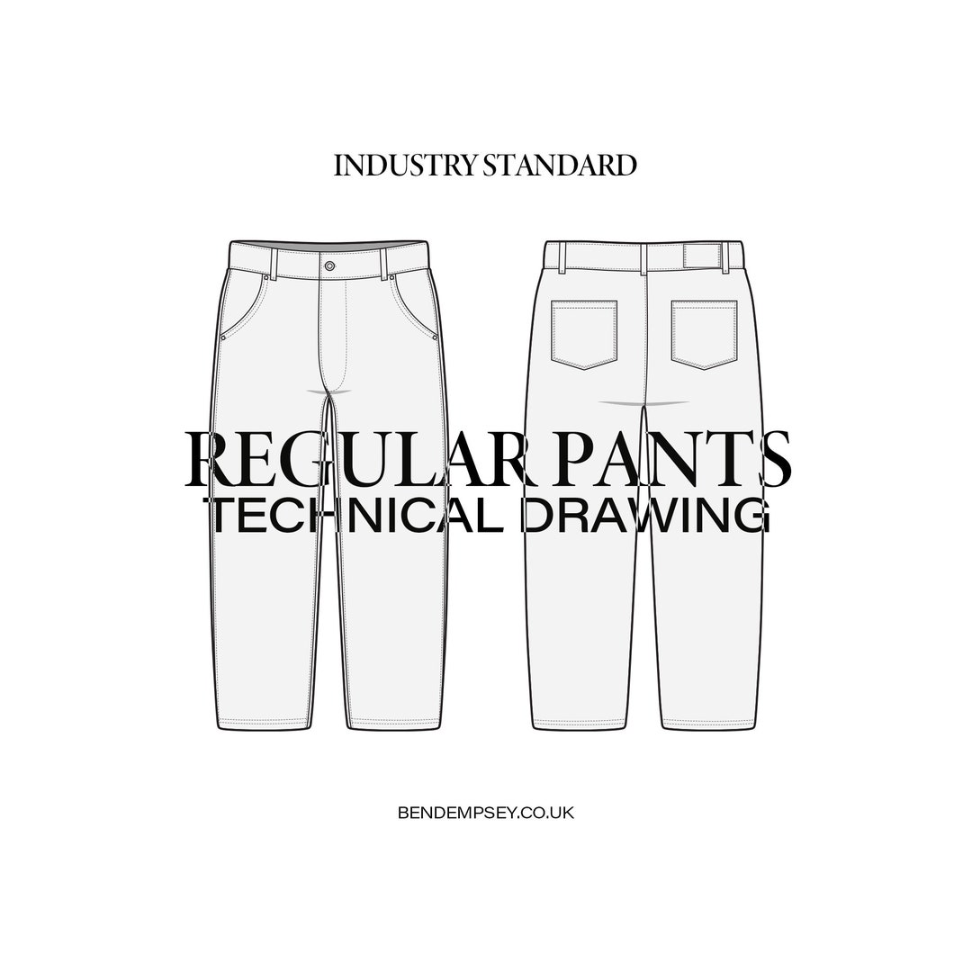 Regular Pants Technical Drawing - Etsy