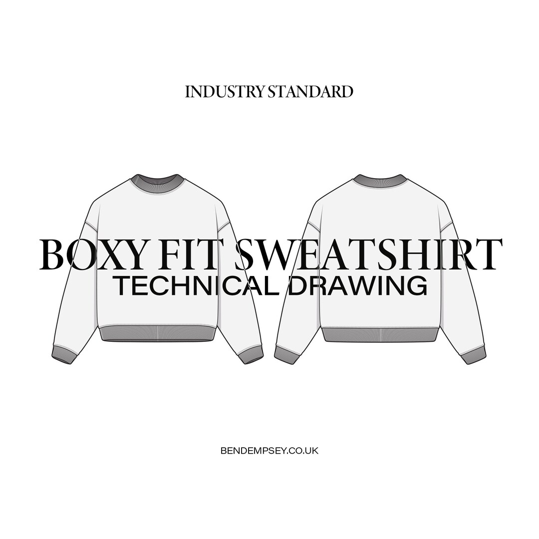 Boxy Fit Sweatshirt Technical Drawing - Etsy