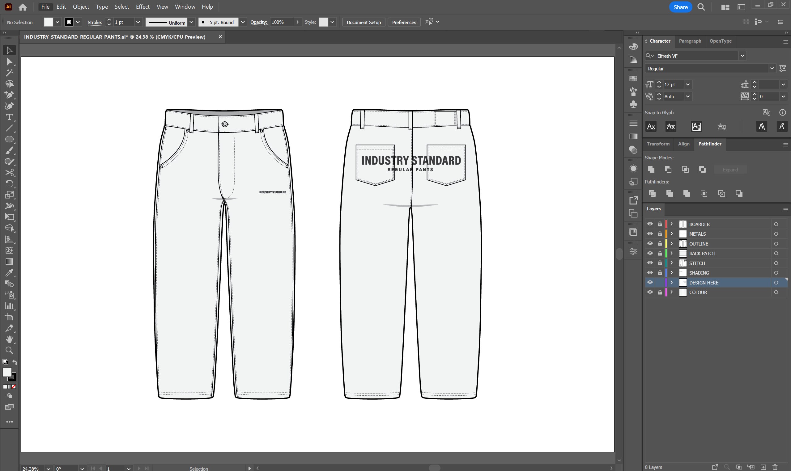 Regular Pants Technical Drawing - Etsy