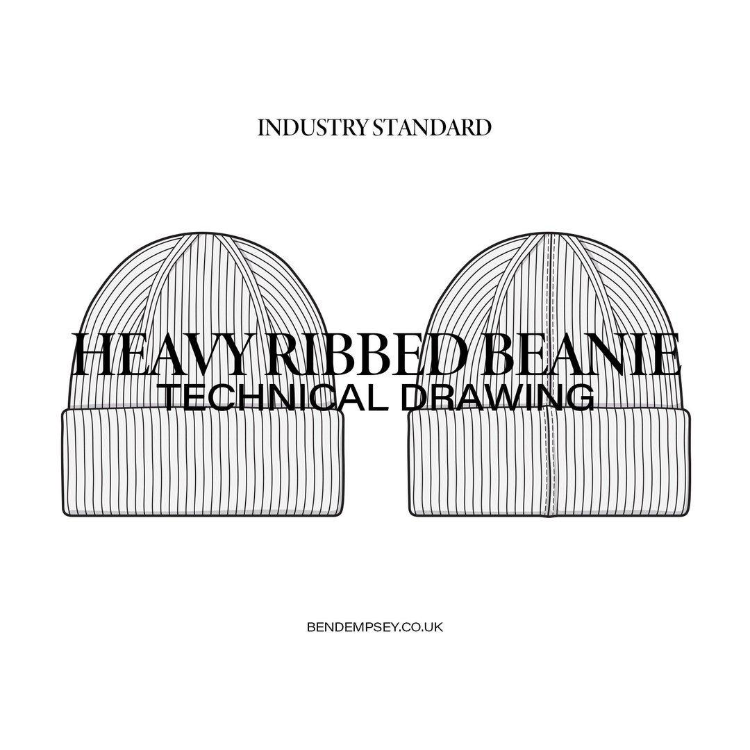 Heavy Ribbed Beanie Technical Drawing - Etsy
