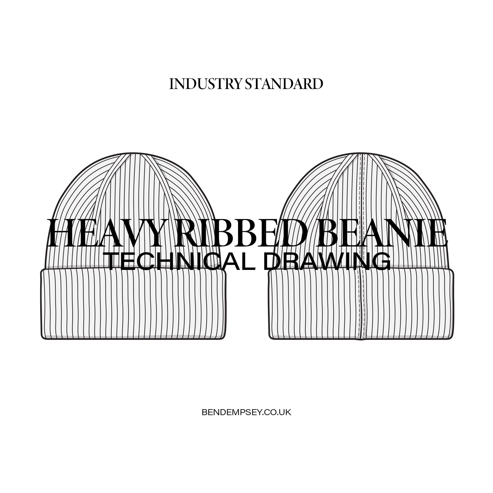Heavy Ribbed Beanie Technical Drawing - Etsy