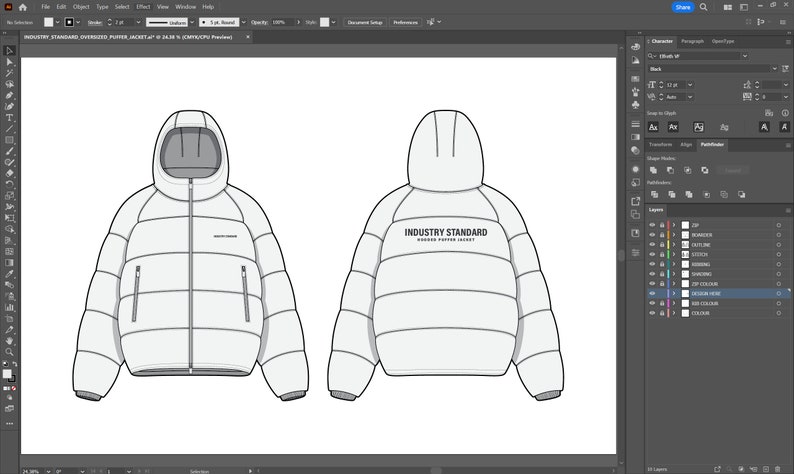 Puffer Jacket Technical Drawing - Etsy