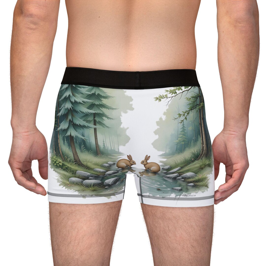 Retro Rabbit Wildlife Men's Boxers, Nature-inspired Underwear, Perfect ...
