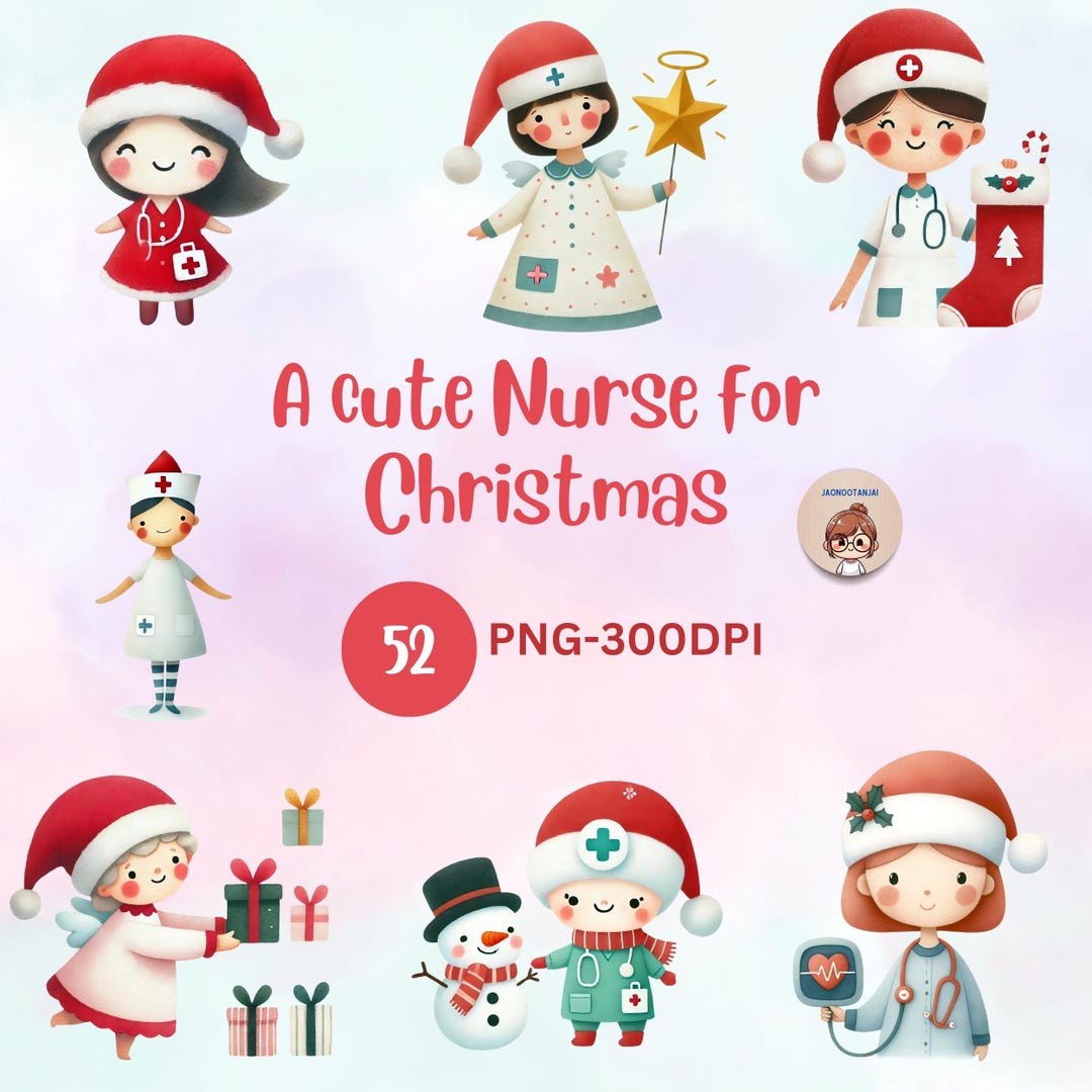 Watercolor Cute Nurse Christmas Clipart Bundle for Holiday Crafts ...