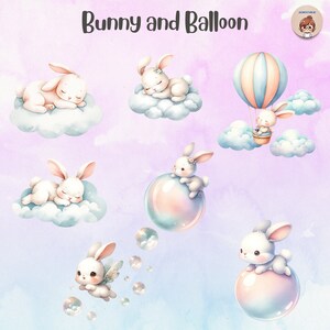 Watercolor Bunny and Balloon Clipart,rabbit and Hot Balloon Png,gift ...