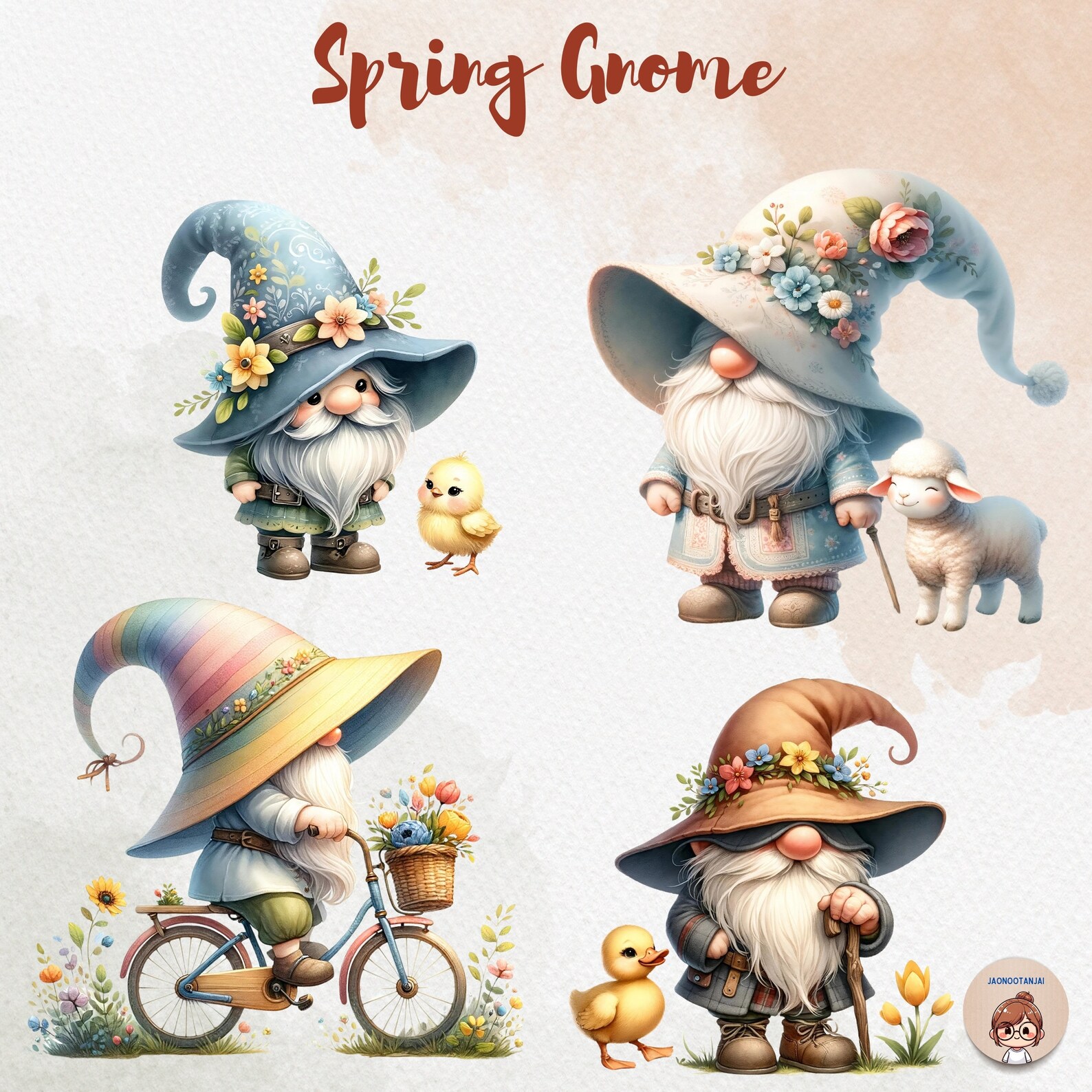 Watercolor Spring Gnome Png,spring Clipart,cute Gnome,spiring Graphic ...