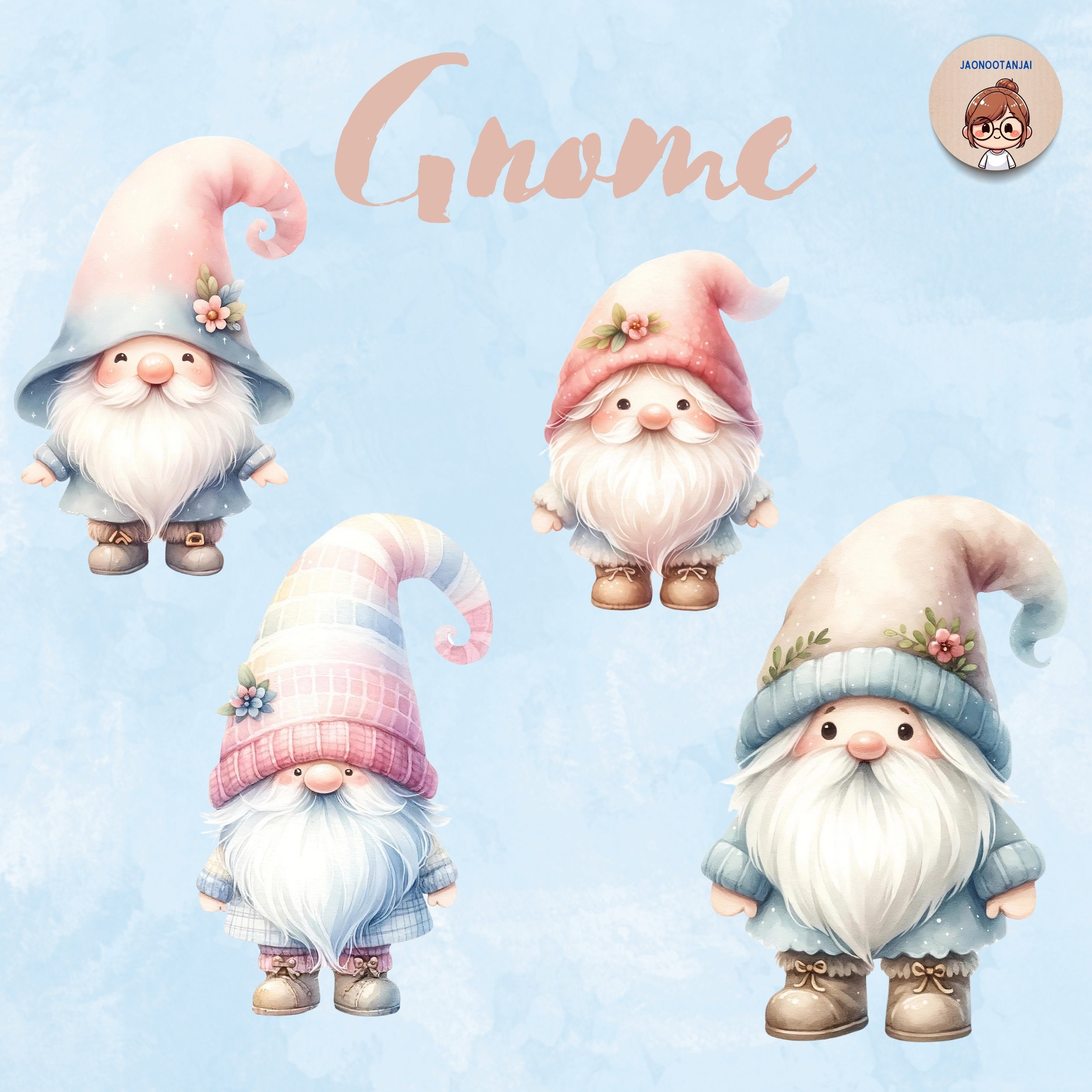Watercolor Gnome Clipart,a Cute Gnome ,pink,gnome,commercial and ...