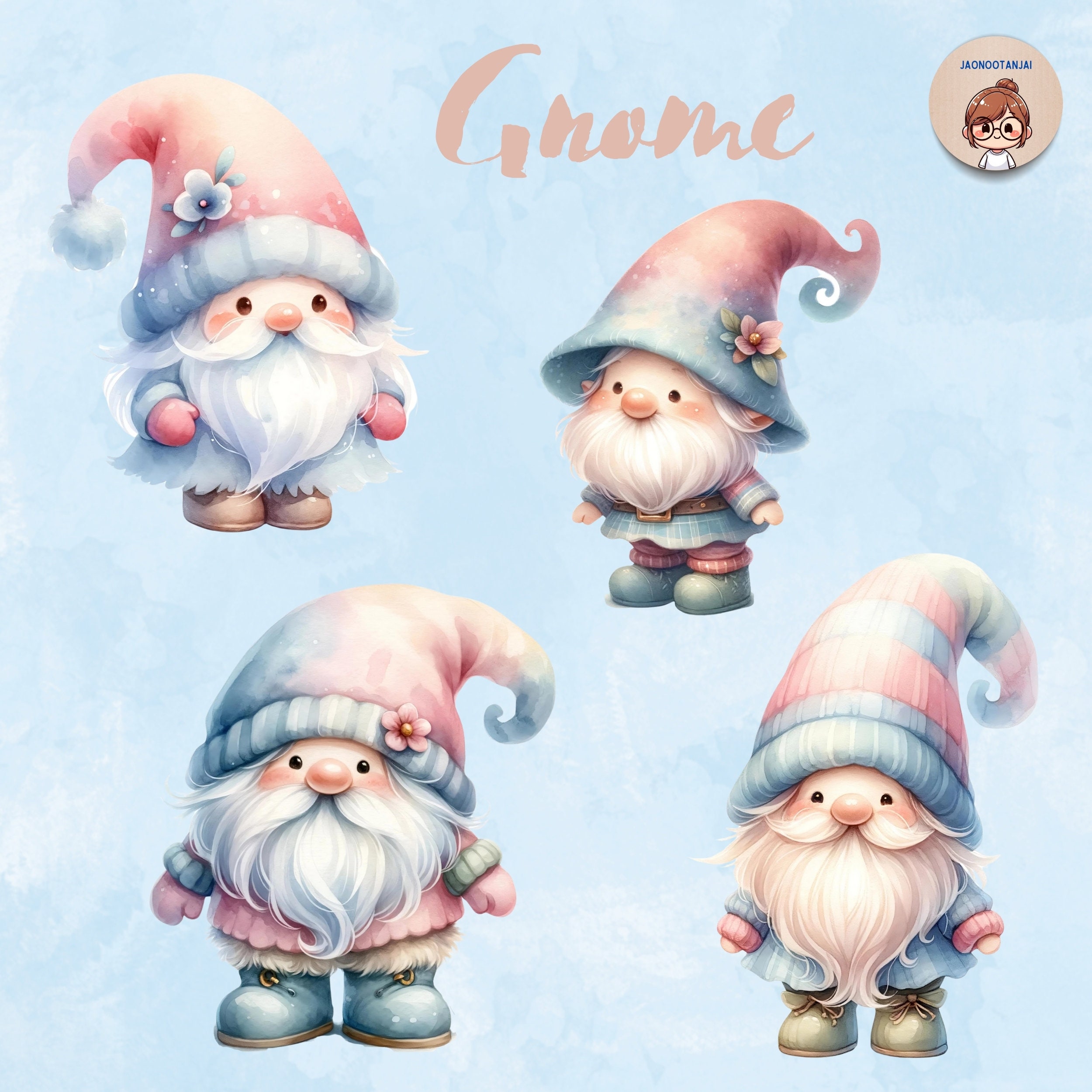 Watercolor Gnome Clipart,a Cute Gnome ,pink,gnome,commercial and ...