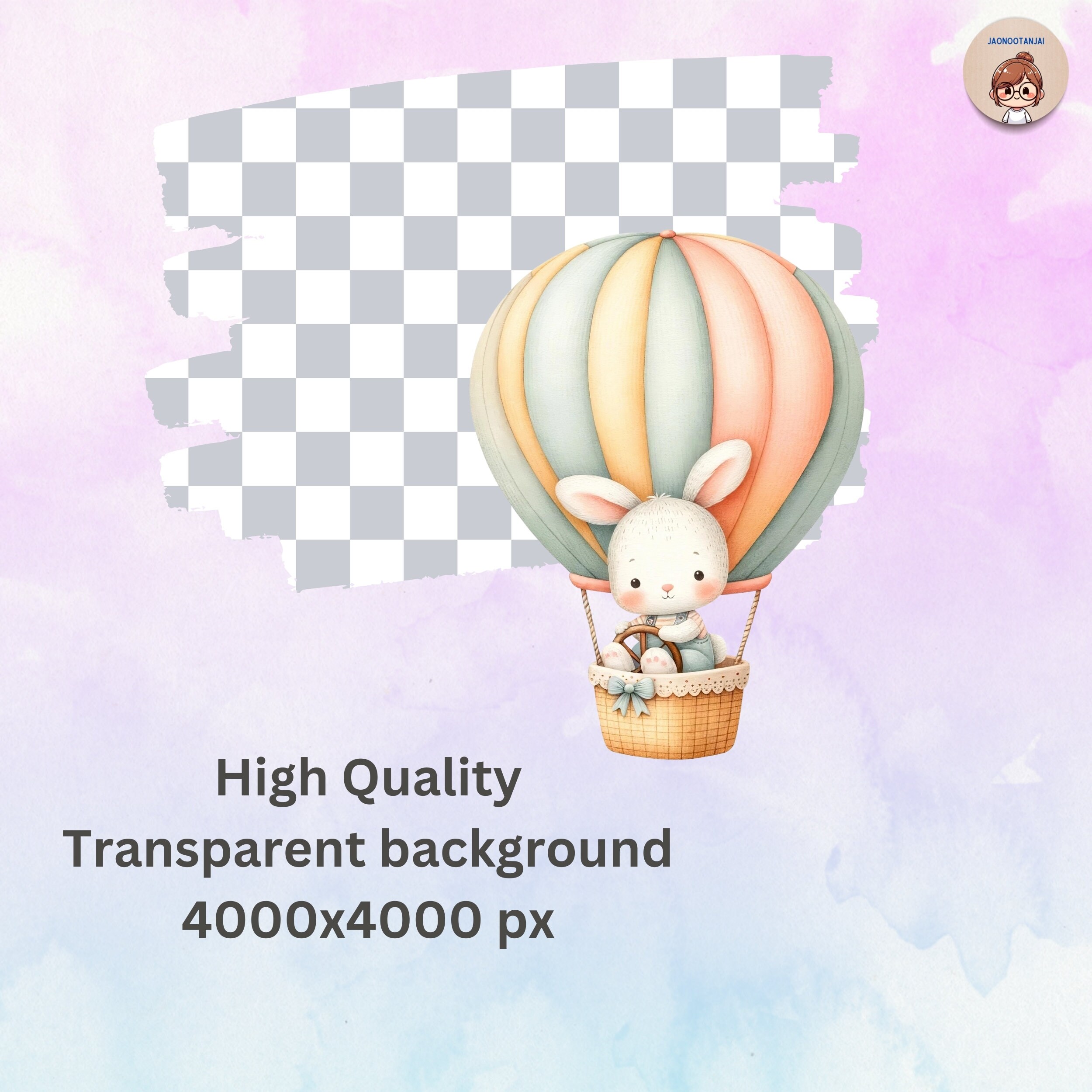 Watercolor Bunny and Balloon Clipart,rabbit and Hot Balloon Png,gift ...