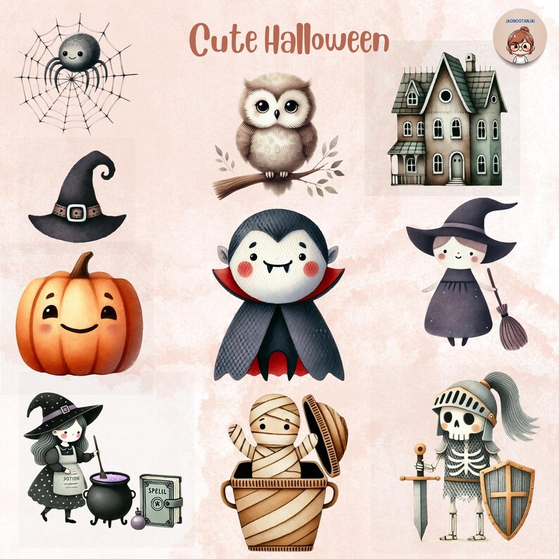 A Cute Halloween Day,pumpkin,ghost,vampire,mummy-wrapped,witch,spider ...