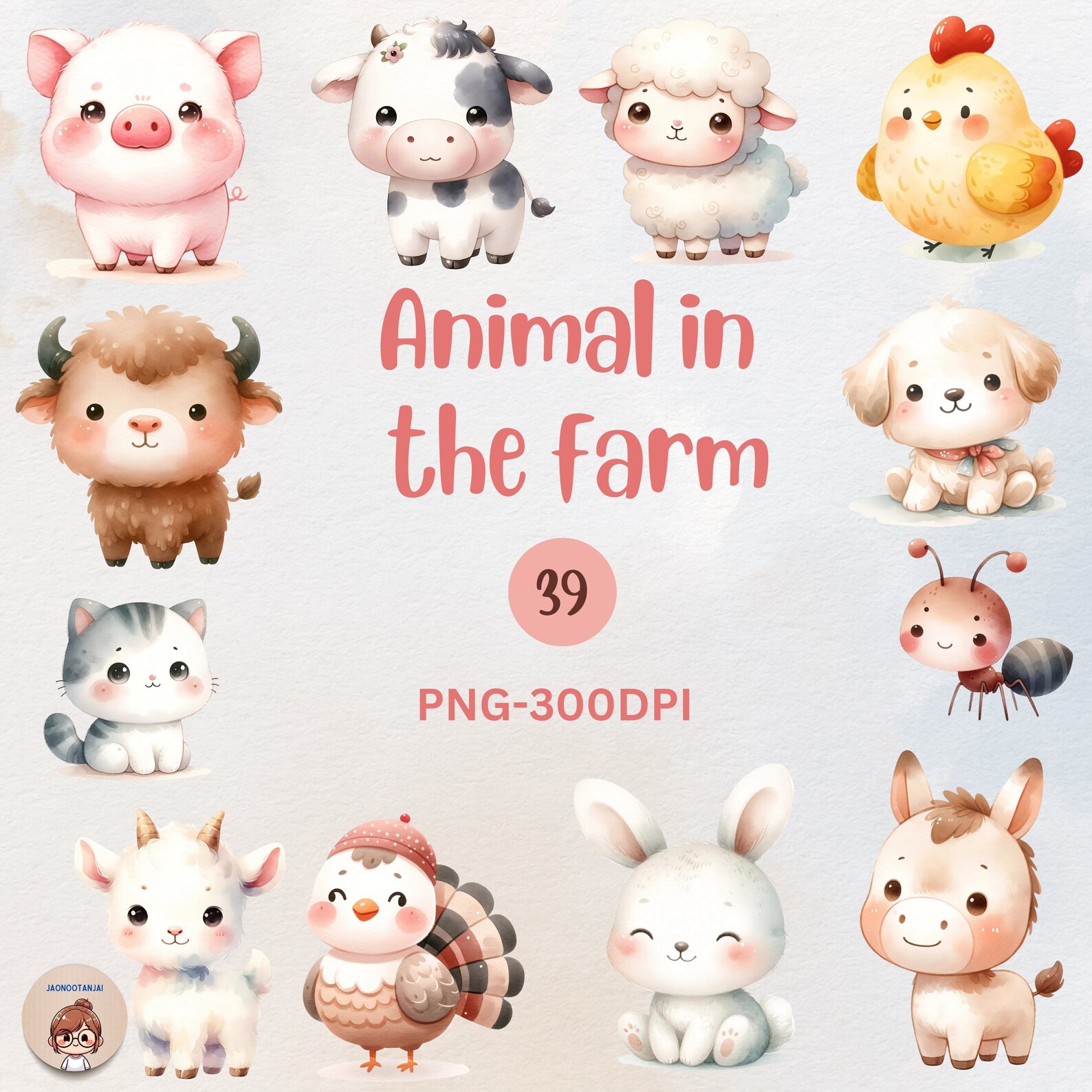 Watercolor Animal in the Farm Clipart,cute Farm Png,baby Shower,nursery ...