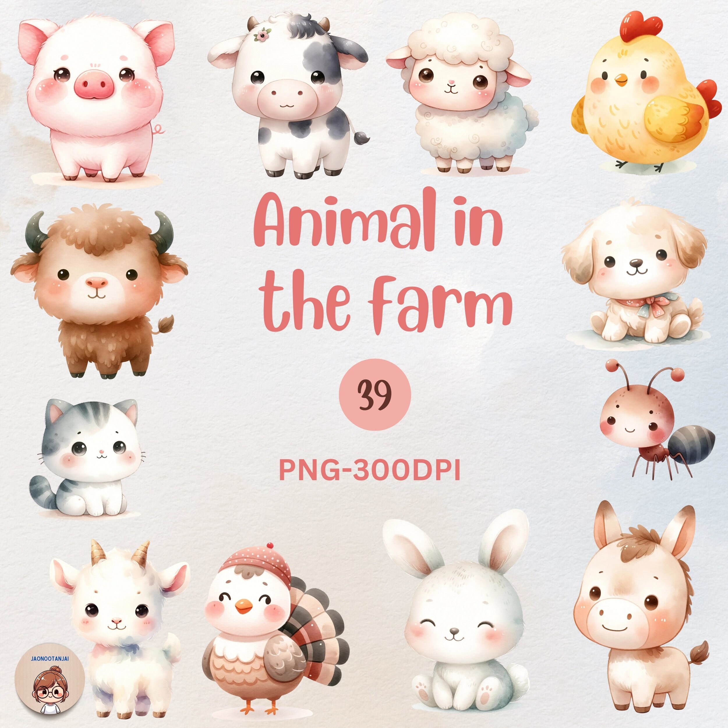 Watercolor Animal in the Farm Clipart,cute Farm Png,baby Shower,nursery ...