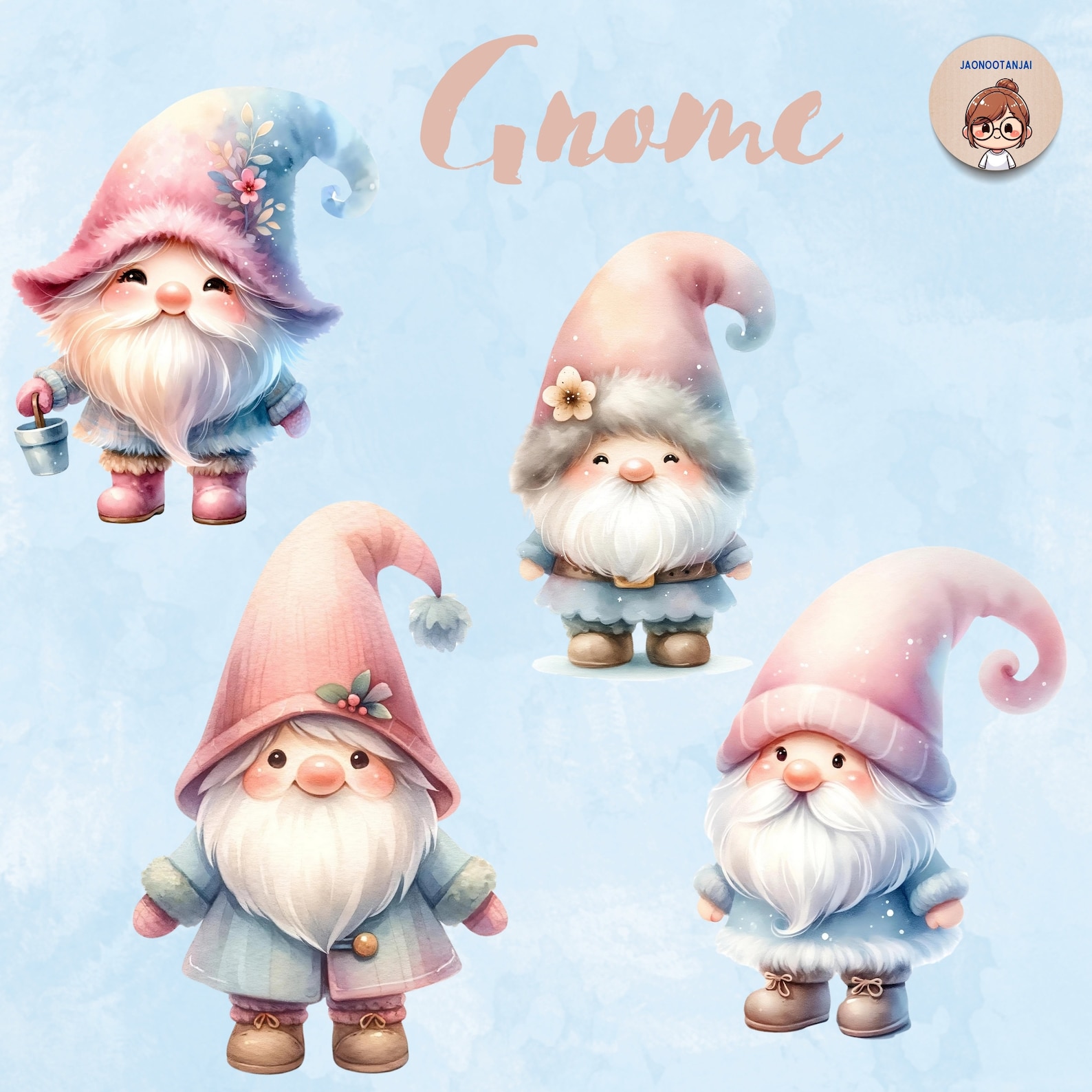 Watercolor Gnome Clipart,a Cute Gnome ,pink,gnome,commercial and ...